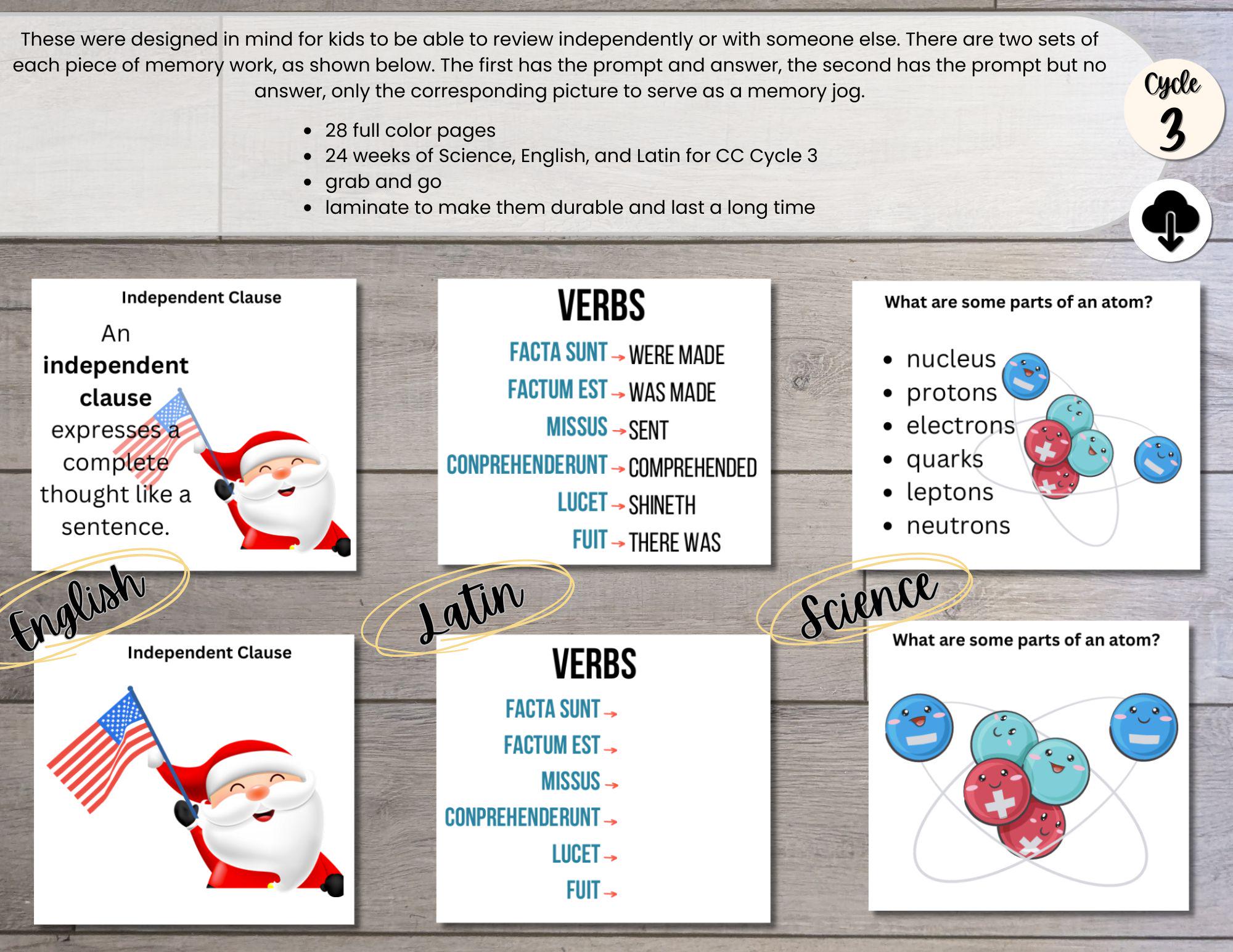 CC Cycle 3 Science English & Latin Review Memory Master Cards, on the ...