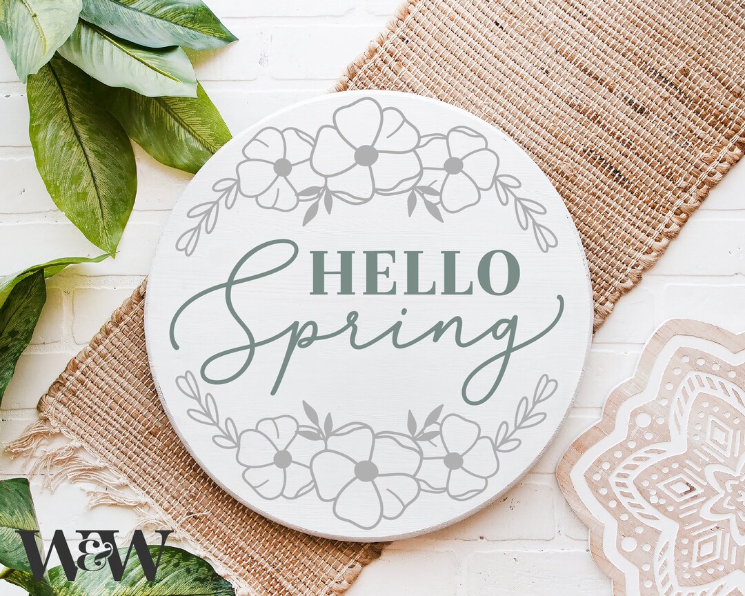 Round Hello Spring SVG Welcome Spring Sign SVG Spring Flowers SVG ...