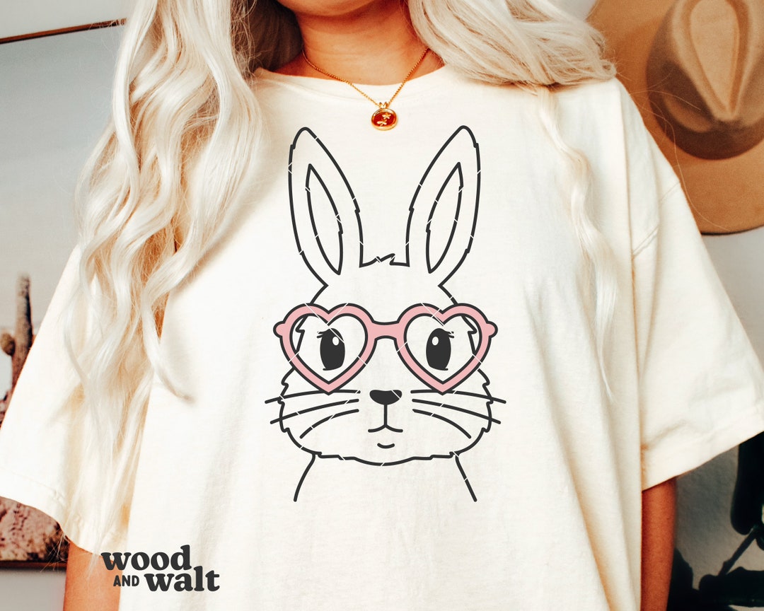 Bunny With Glasses SVG PNG | Trendy Easter Shirt SVG | Pink Heart ...