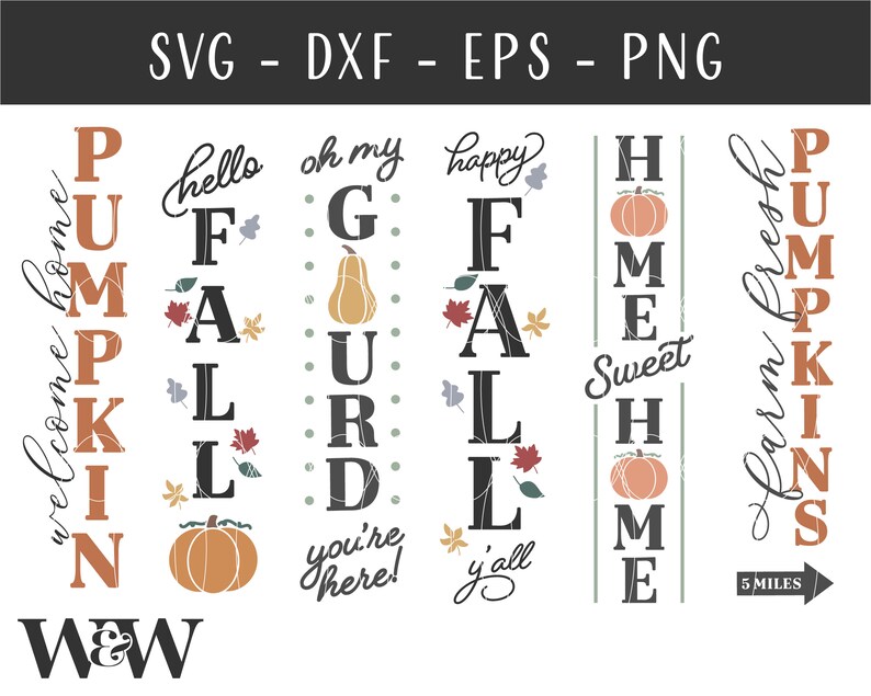 Fall Porch Sign SVG Bundle Fall Vertical Sign SVG Autumn | Etsy