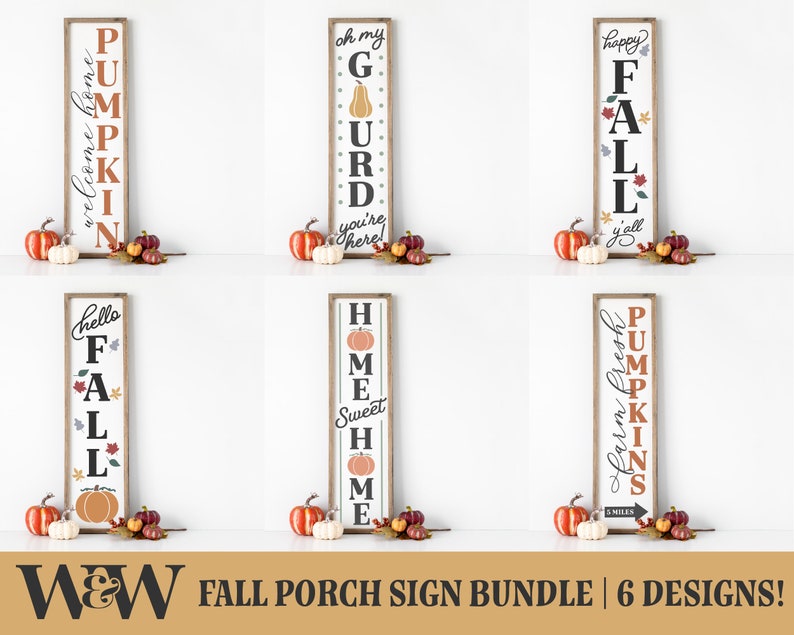 Fall Porch Sign SVG Bundle Fall Vertical Sign SVG Autumn | Etsy