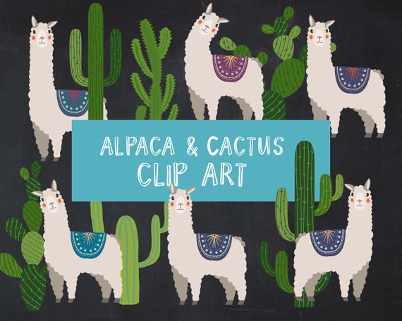 Alpaca Llama Digital Clip Art Png Files Cactus Clip Art | Etsy