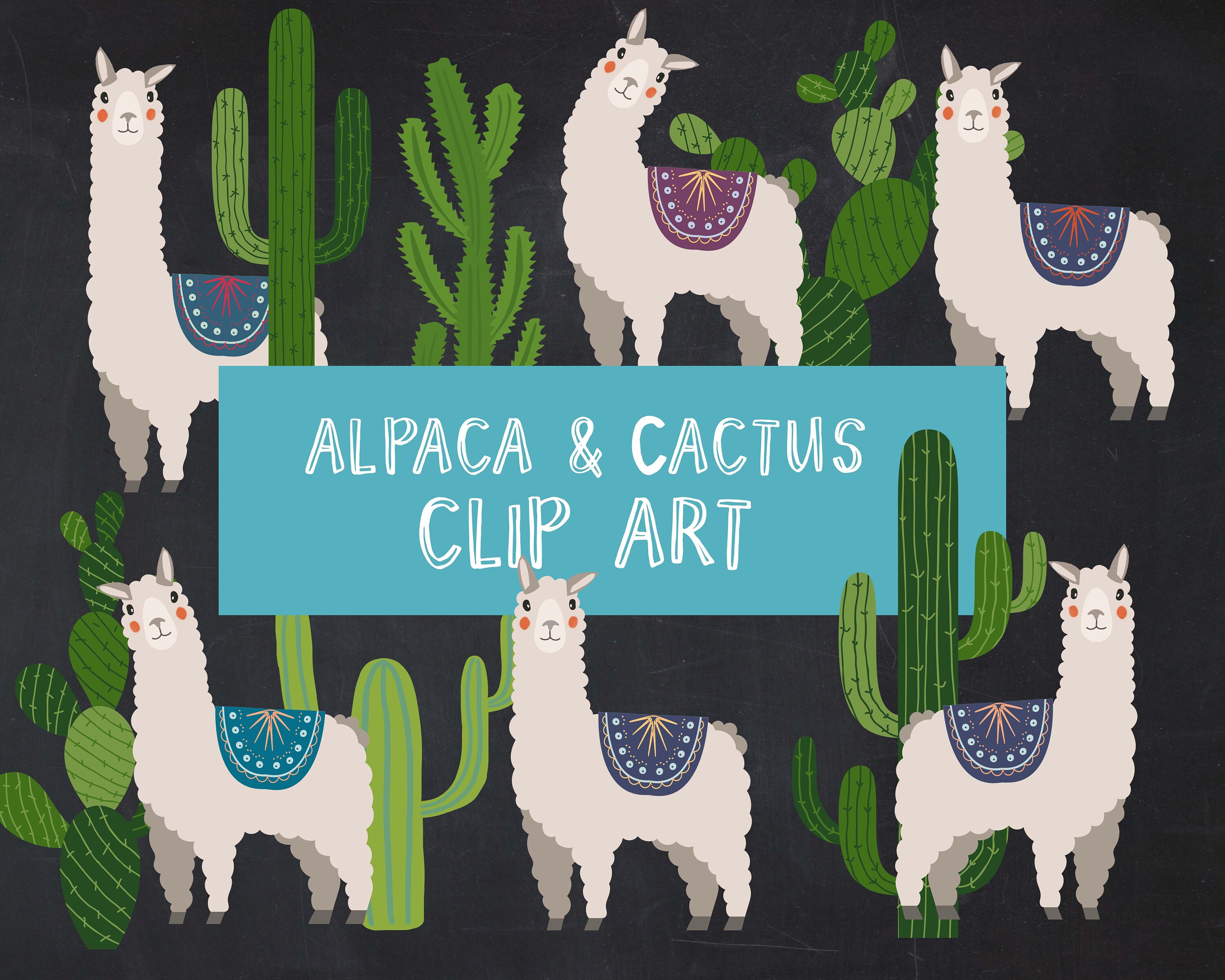Alpaca Llama Digital Clip Art Png Files Cactus Clip Art - Etsy UK