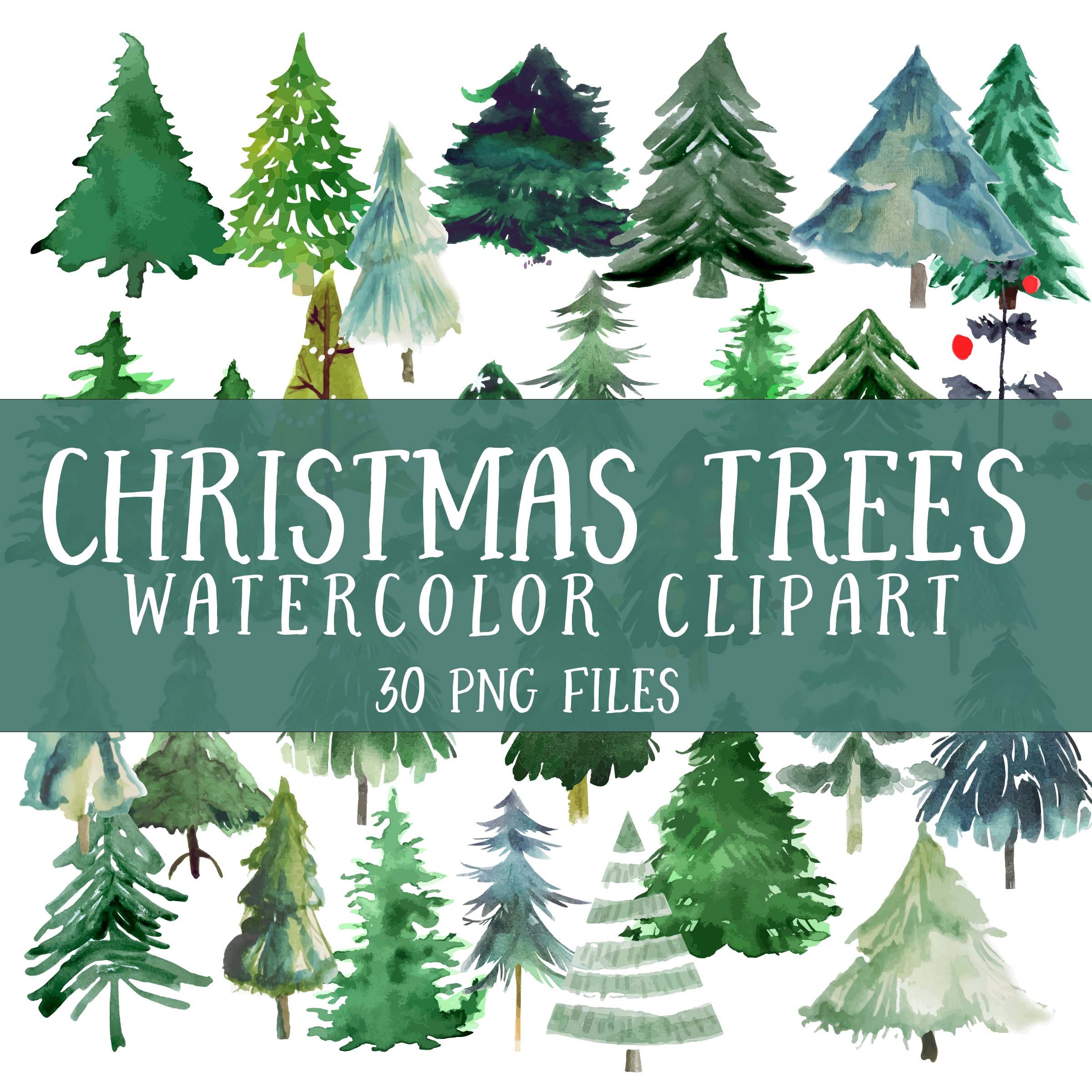 Watercolor Christmas Tree Clipart 30 PNG Christmas Pine Tree - Etsy