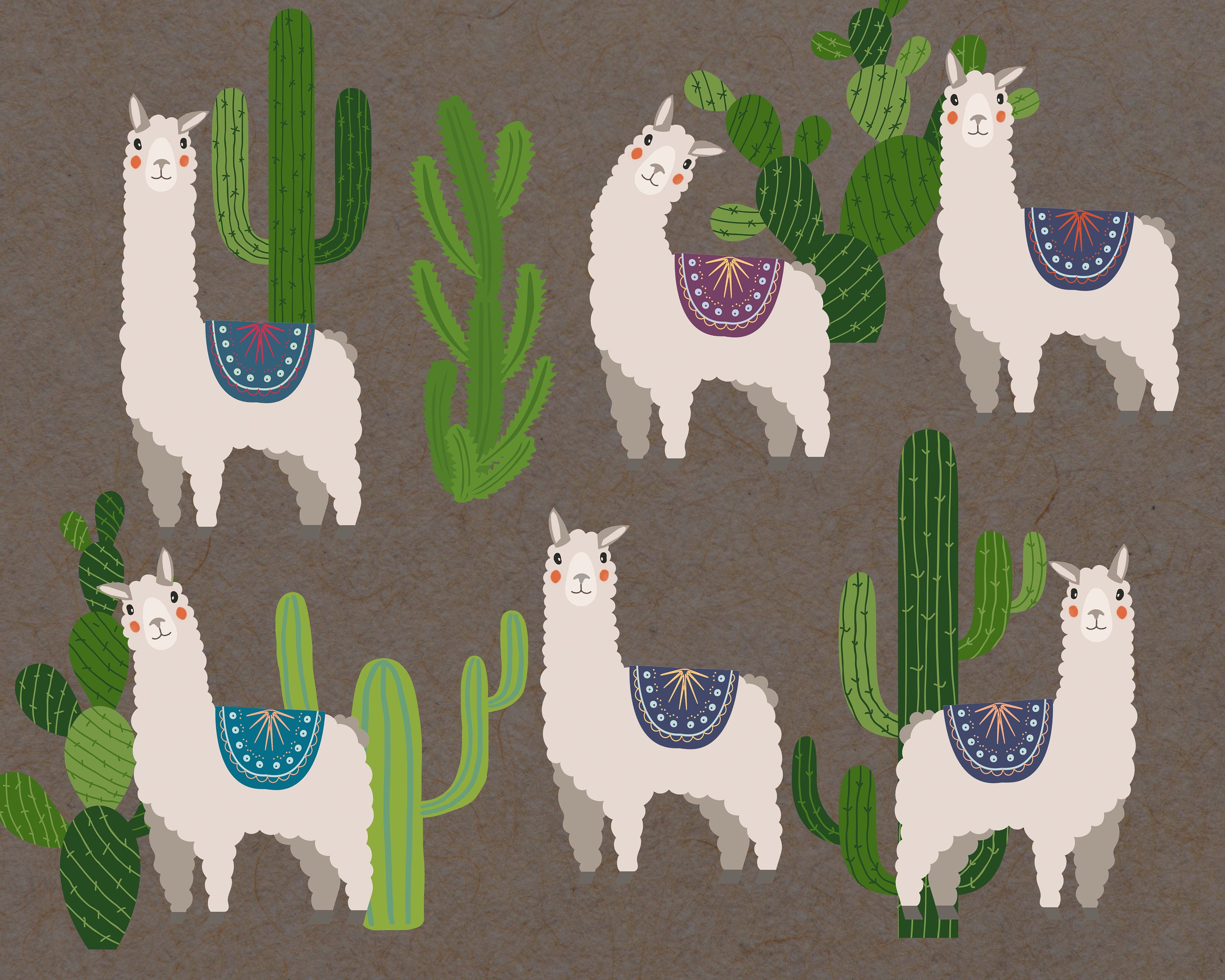 Alpaca Llama Digital Clip Art Png Files Cactus Clip Art - Etsy UK