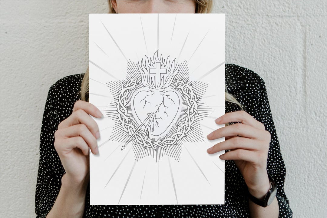 Sacred Heart Coloring Page: Catholic Art (printable Digital Download A3 ...