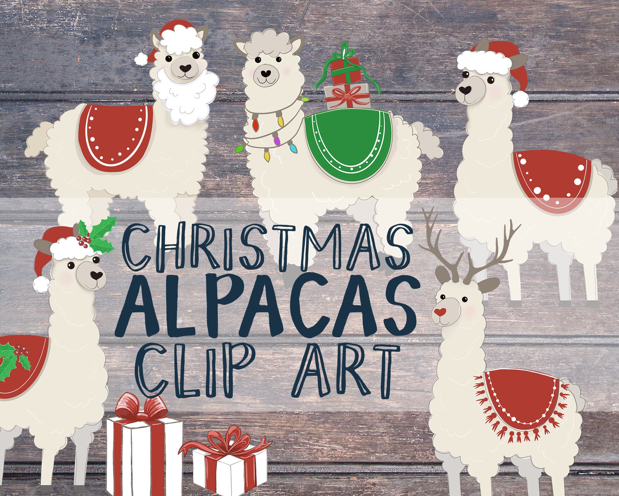 Christmas Alpaca Llama Digital Clip Art Png Files Cactus Clip Art ...