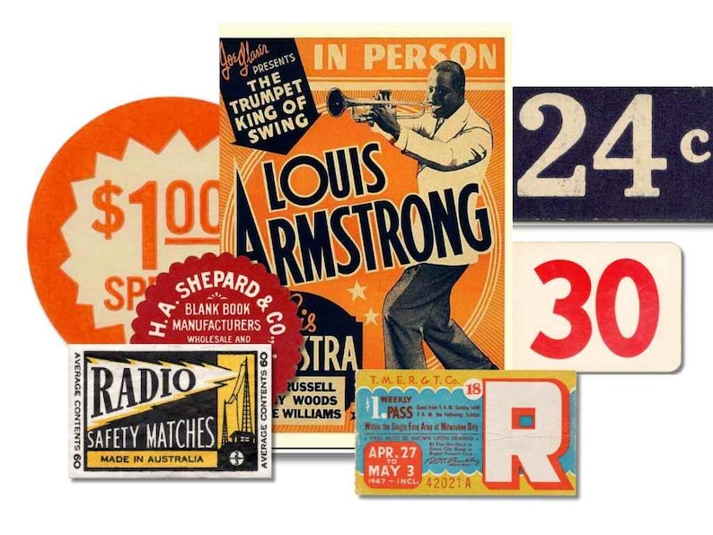 Mid-century Ephemera Clip Art: 60 Vintage Digital Images (digital ...