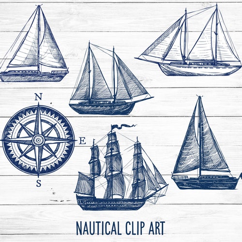Nautical Clip Art Ships Anchors Compass Instant Download - Etsy Canada