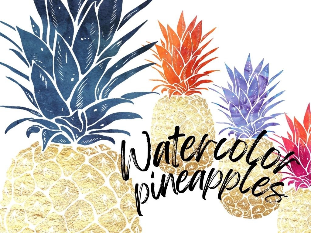 Pineapple Digital Clip Art, 7 Gold Foil and Watercolor Pineapples ...