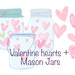 Hand Drawn Valentine Mason Jar Hearts Clip Art With FREE 12x12 Digital ...