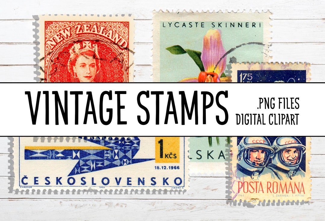 40 Vintage Stamps | Digital Clip Art | 40 .png Files | Collage Clip Art ...