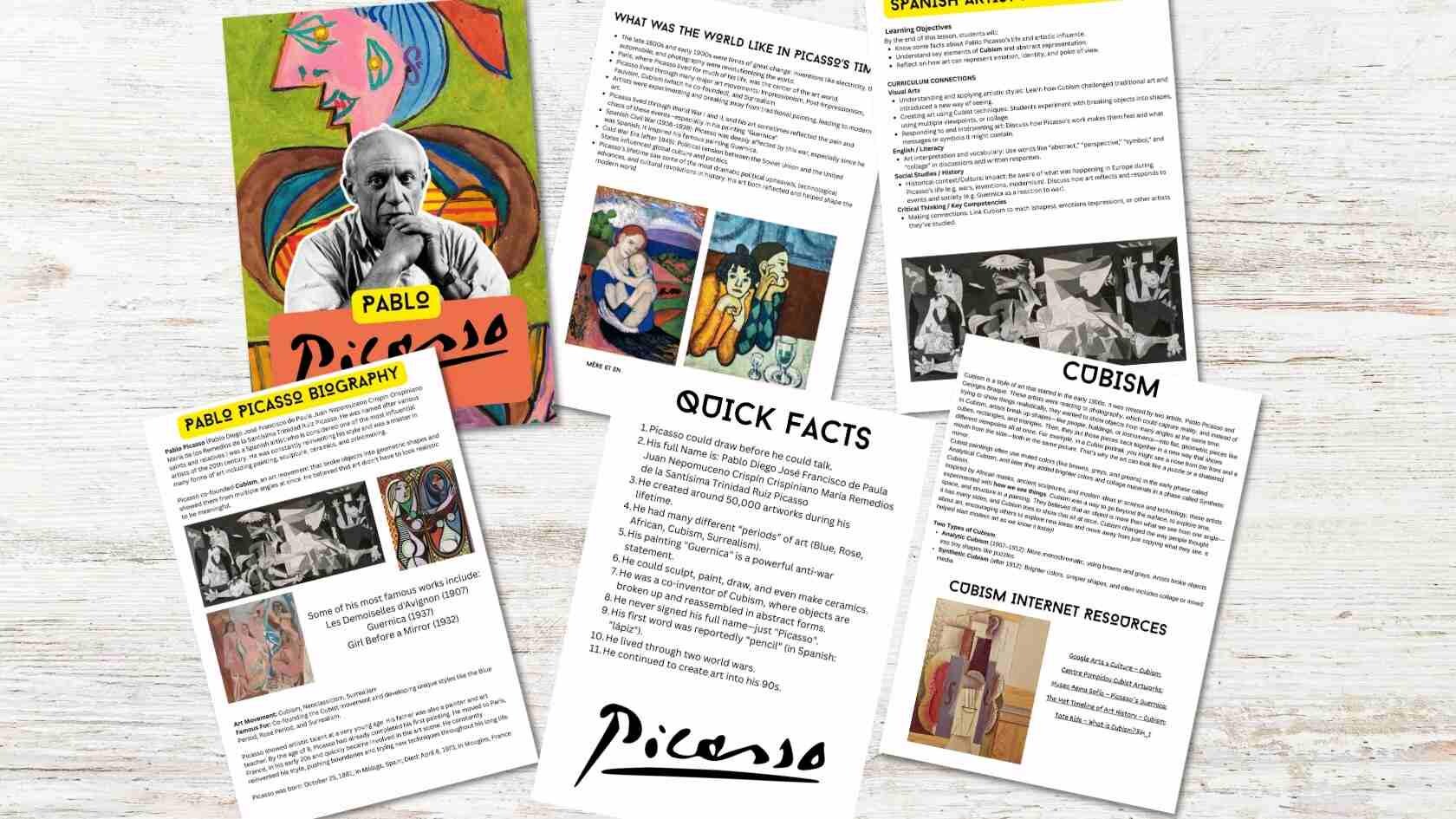Pablo Picasso Art History Lesson: Printable Classroom Resource (45-page ...