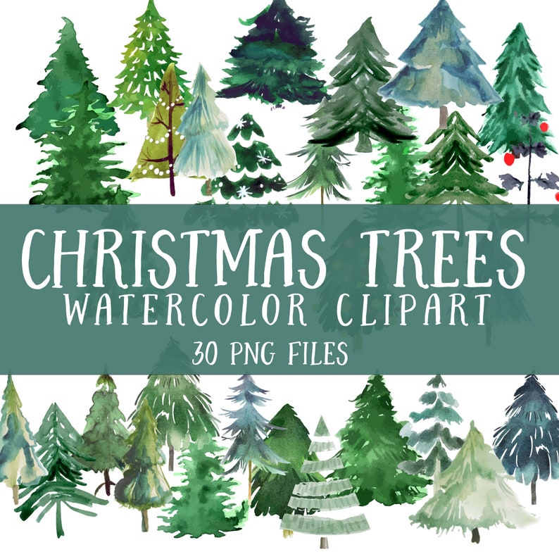 Watercolor Christmas Tree Clipart 30 PNG Christmas Pine Tree - Etsy