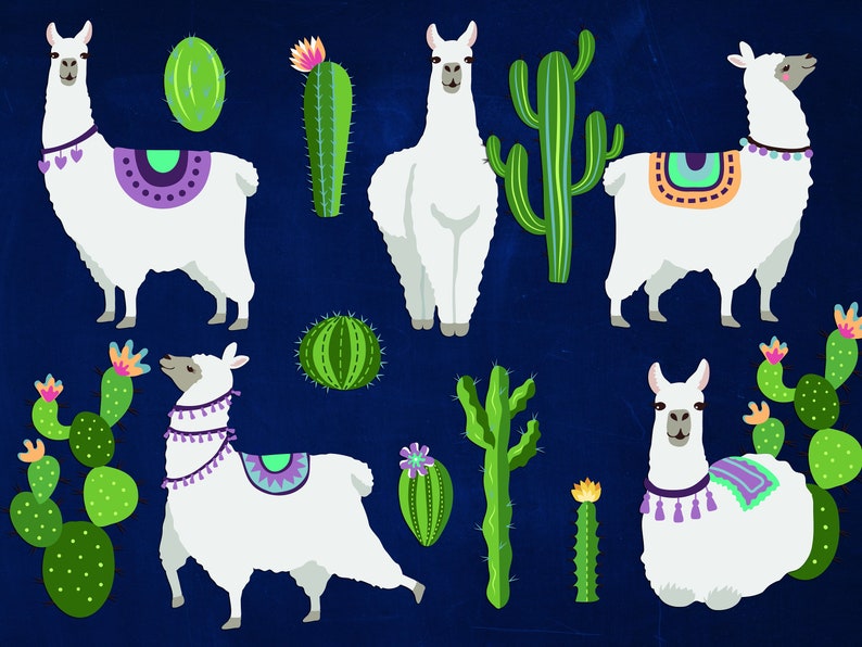 Alpaca Llama Digital Clip Art Png Files Cactus Clip Art Holiday Llama ...