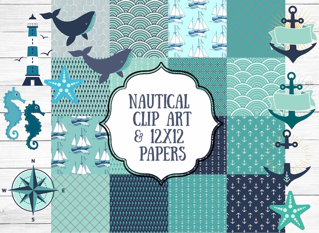 Nautical Clipart & 12x12 Digital Paper Set (300dpi .png) - Etsy