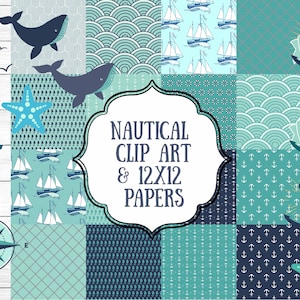 Nautical Clip Art and 12x12 Digital Paper Backgrounds | Digital Clip ...
