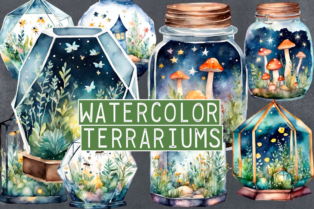 Magical Gardens Watercolor Terrariums Clip Art Magical Terrarium .png ...