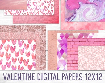 Romantic Digital Paper Pack Sweet Love Heart Valentine - Etsy