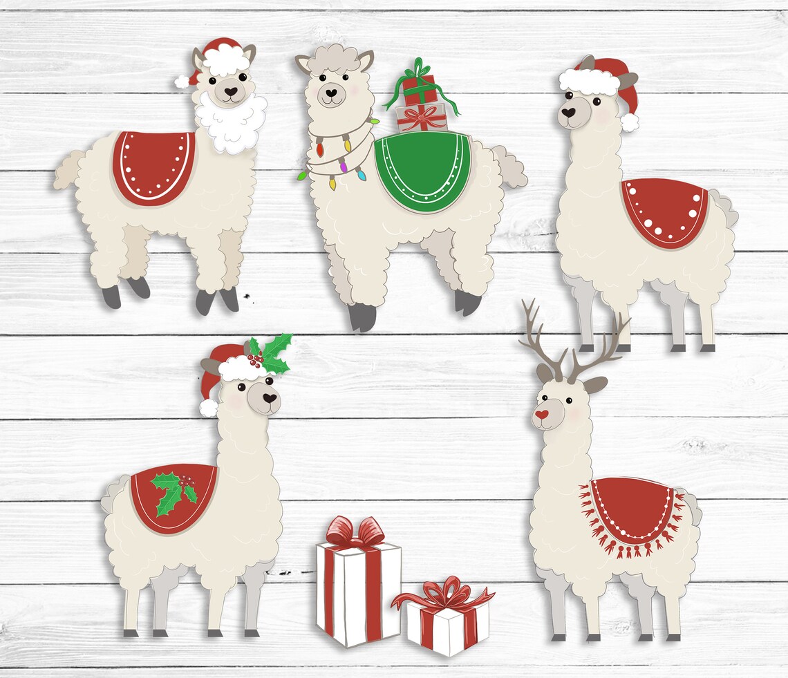 Christmas Alpaca Llama Digital Clip Art Png Files Cactus Clip - Etsy