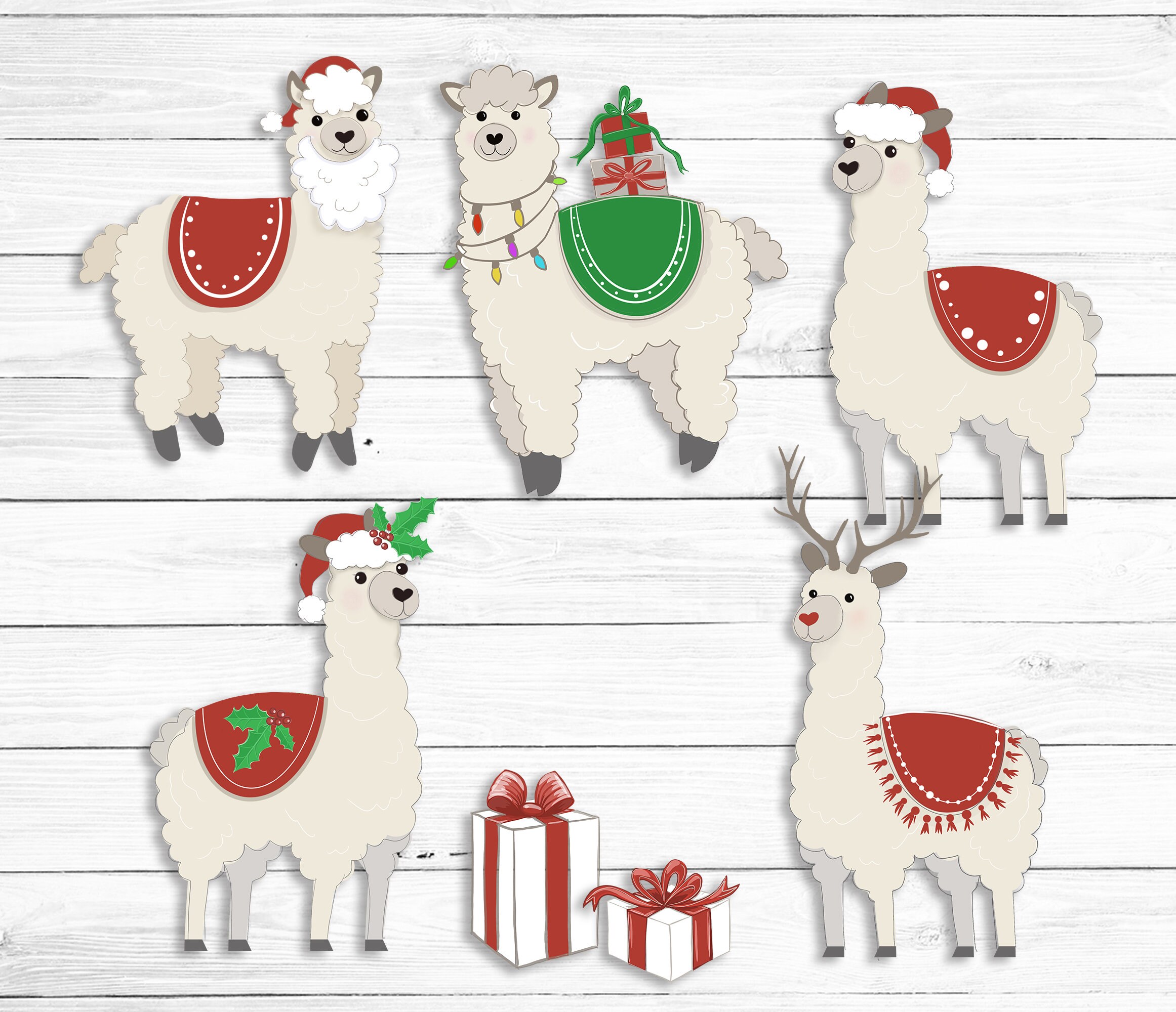 Christmas Alpaca Llama Digital Clip Art Png Files Cactus Clip Art ...