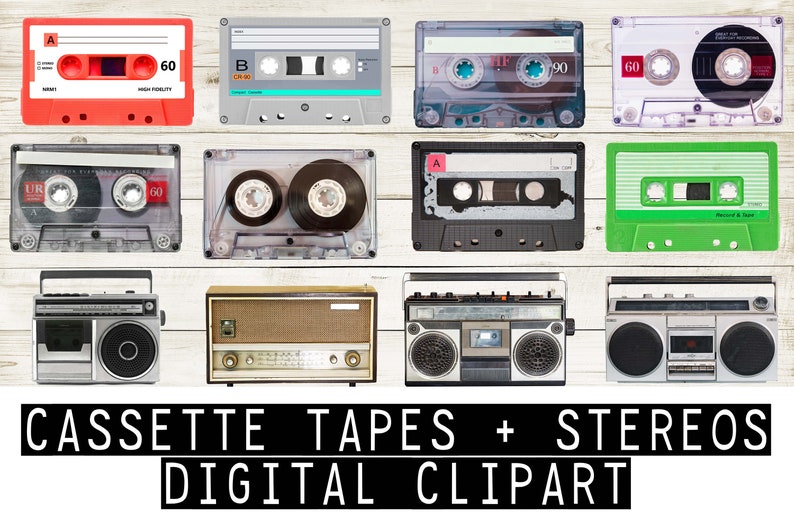Vintage Cassette Tapes | Digital Clip Art | Around 5 Inch Tall .png ...