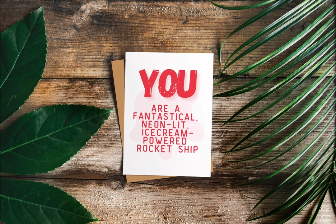 Funny Friendship Card: Fantastical Rocket Ship Greeting (5x7 Print File ...