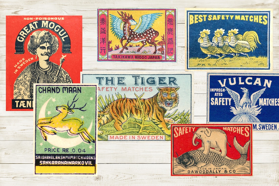 Vintage Matchbox Graphics Digital Clip Art 25.png Files Collage Clip ...