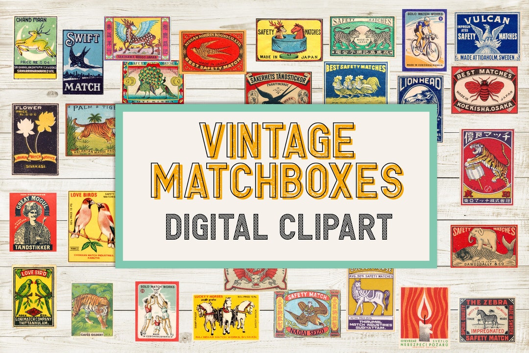 Vintage Matchbox Graphics | Digital Clip Art | 25.png Files | Collage ...