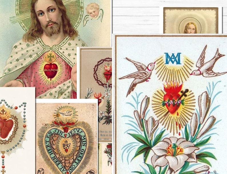 Vintage Sacred Heart Digital Clipart | Holy Cards: Antique Religious ...