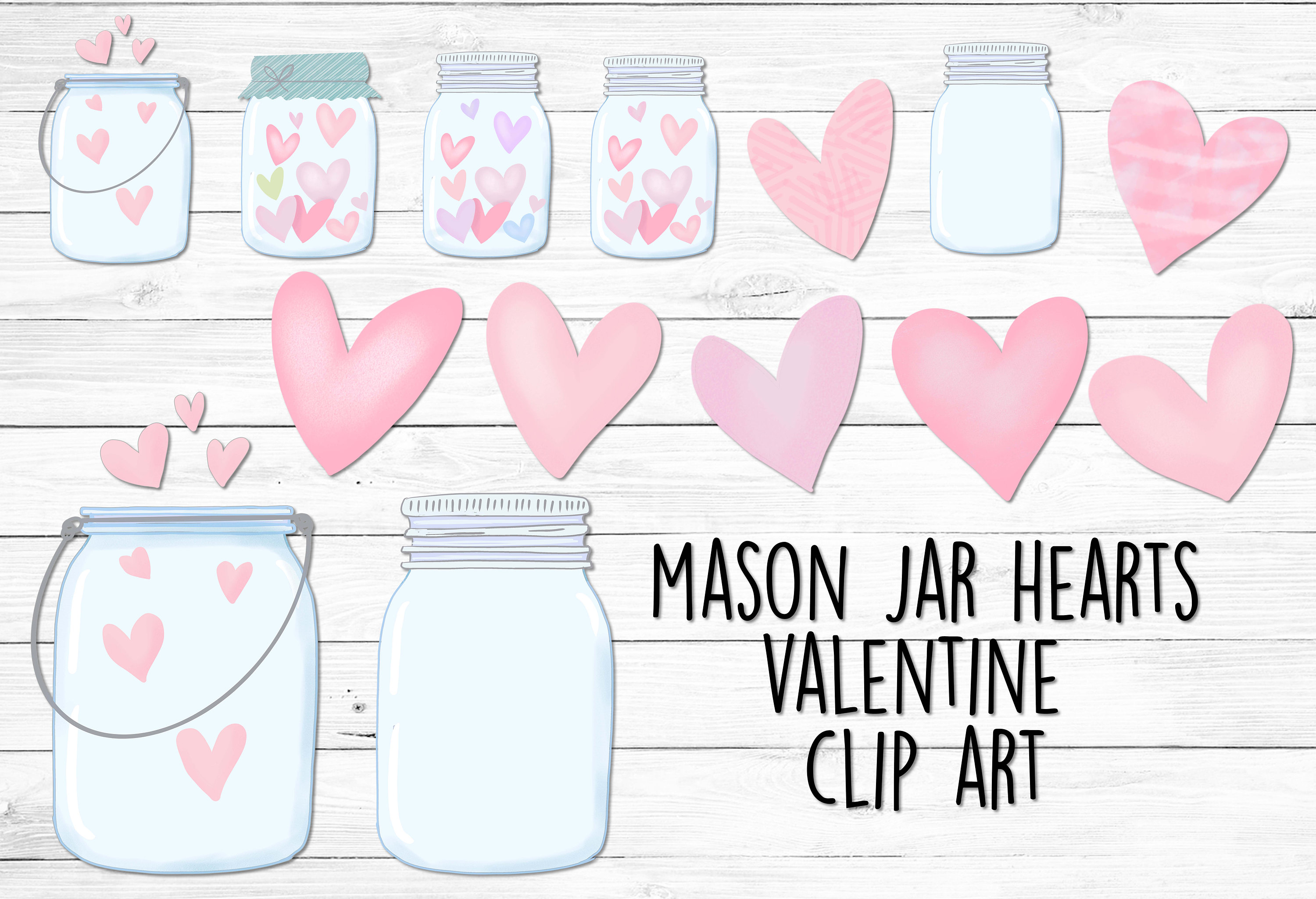Hand Drawn Valentine Mason Jar Hearts Clip Art With FREE 12x12 - Etsy UK