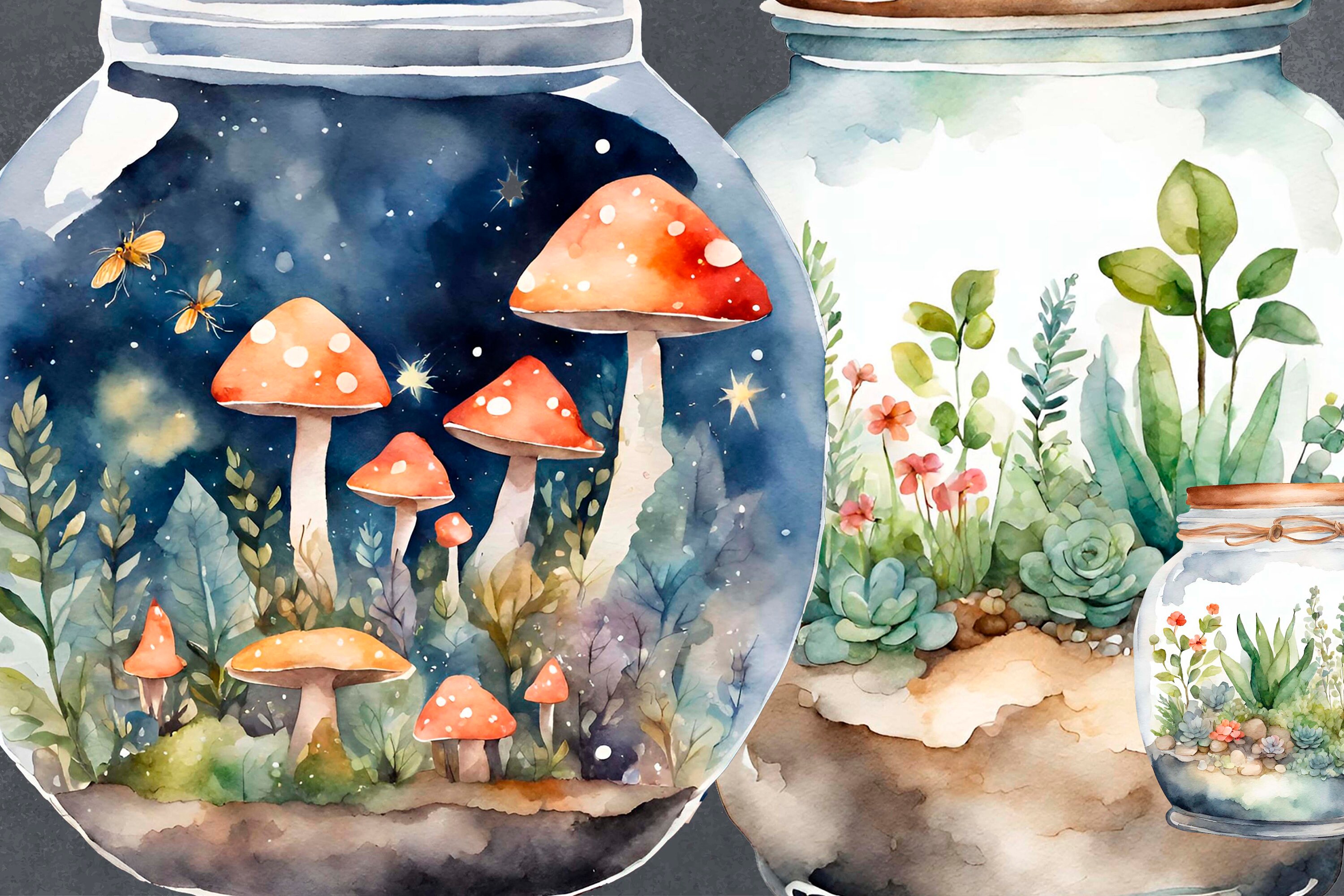 Fairy Gardens Watercolor Terrariums Clip Art 10 Magical Terrarium .png ...