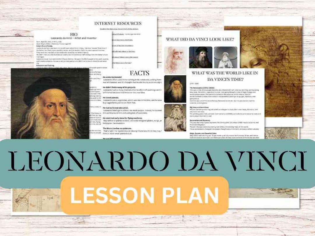 Leonardo Da Vinci Art Lesson: Printable Classroom Resource (37-page PDF ...
