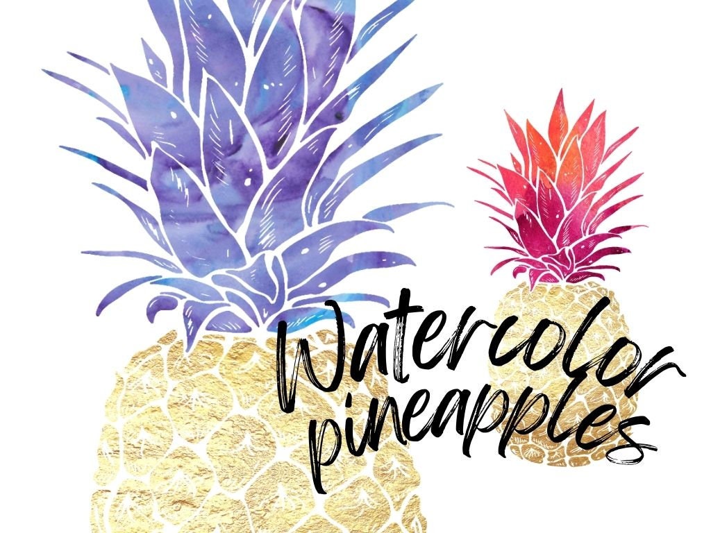 Pineapple Digital Clip Art, 7 Gold Foil and Watercolor Pineapples ...