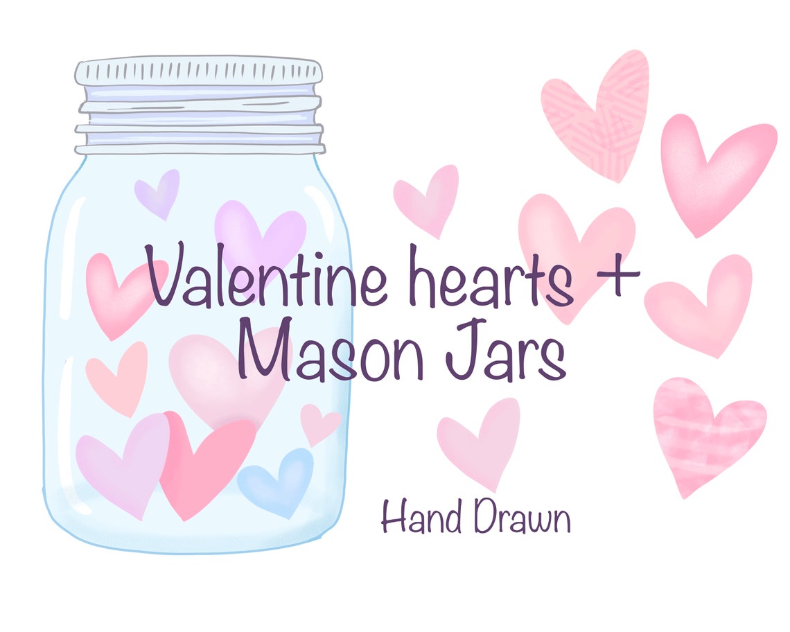 Hand Drawn Valentine Mason Jar Hearts Clip Art With FREE 12x12 - Etsy UK
