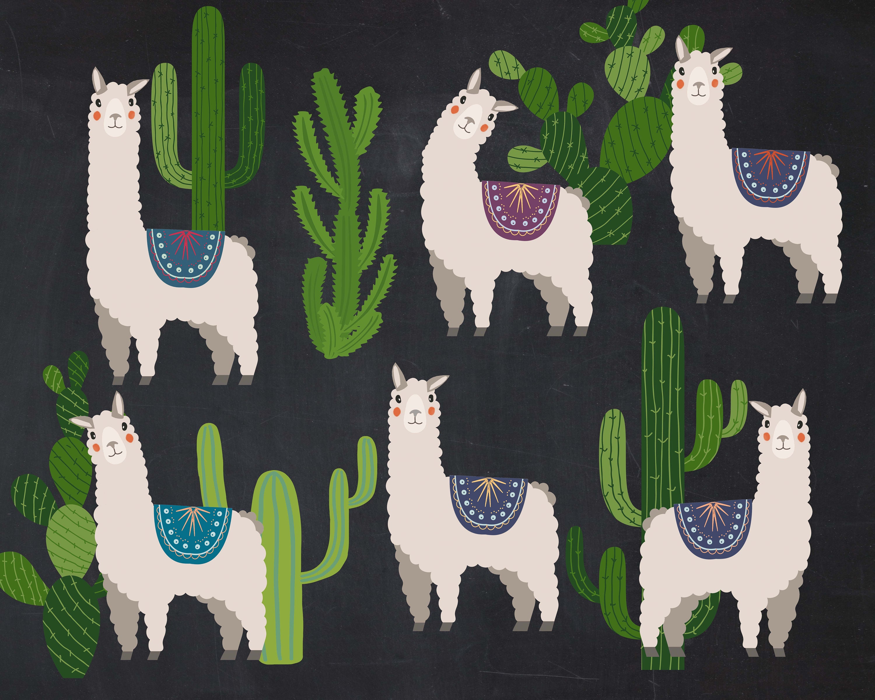 Alpaca Llama Digital Clip Art Png Files Cactus Clip Art - Etsy UK