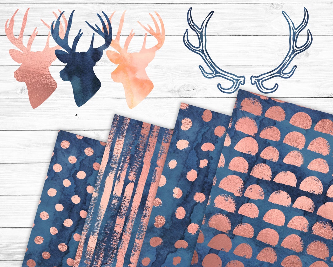 Rose Gold, Blush and Navy Digital Clip Art Printable Papers - Etsy