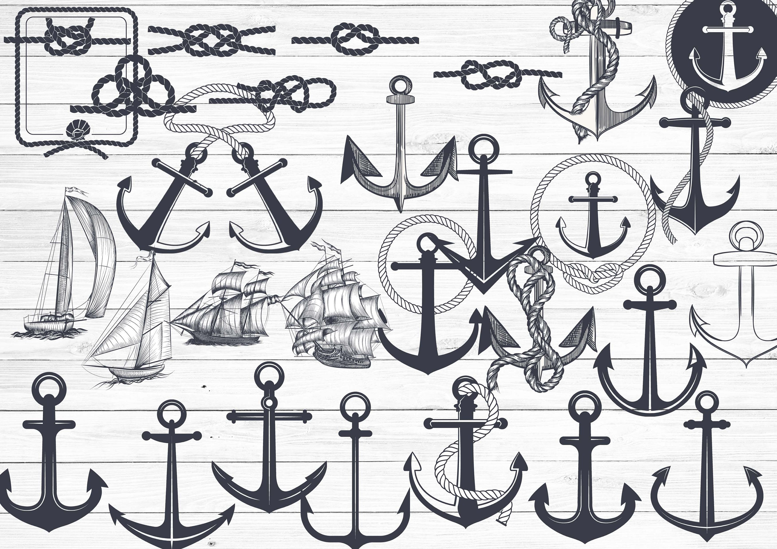 40 Nautical Clip Art Images Ships, Anchors, Compass, Kraken Instant ...