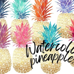 Gold Foil Pineapple Clipart Set - Metallic Accents, Rainbow Details ...