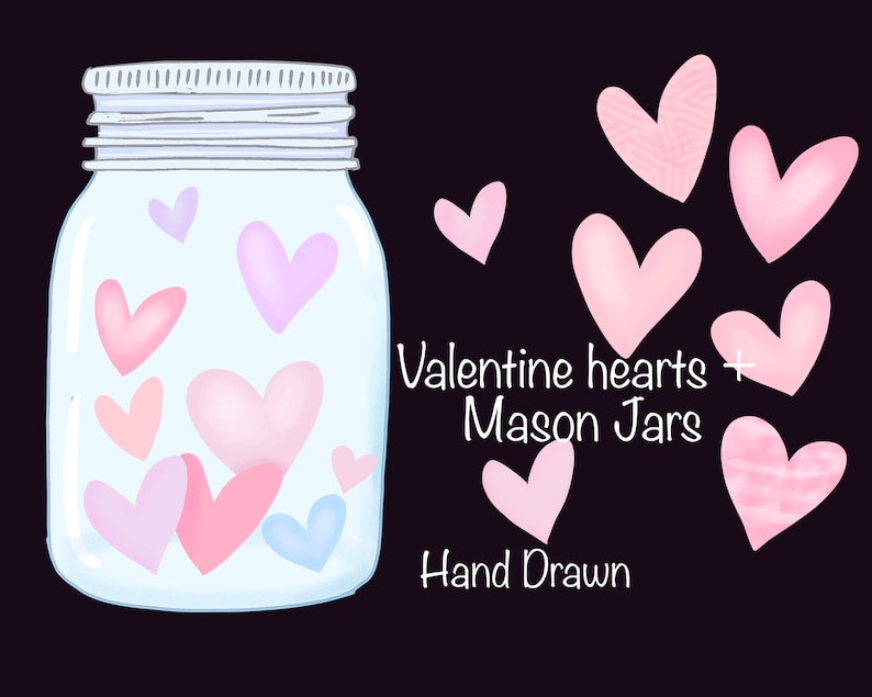 Hand Drawn Valentine Mason Jar Hearts Clip Art With FREE 12x12 - Etsy UK