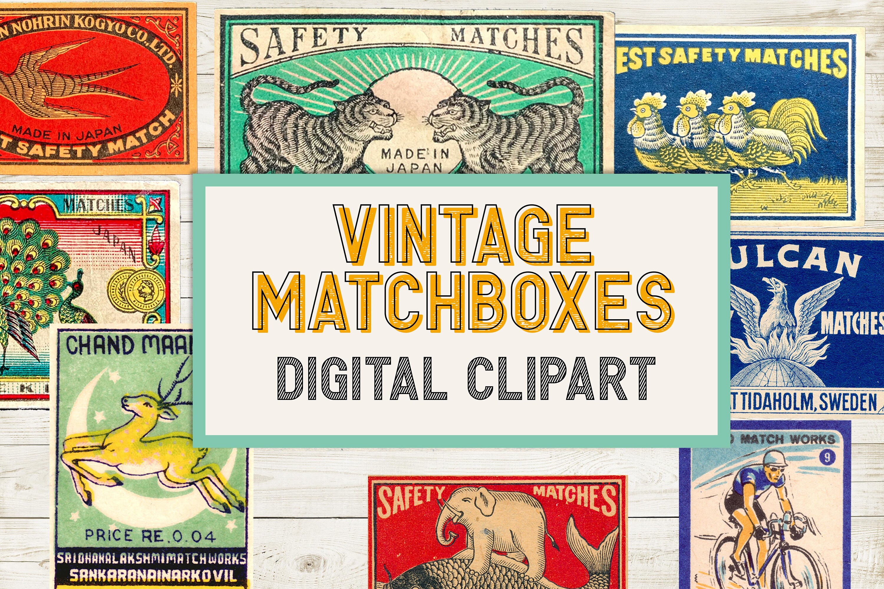 Vintage Matchbox Graphics Digital Clip Art 25.png Files Collage Clip ...