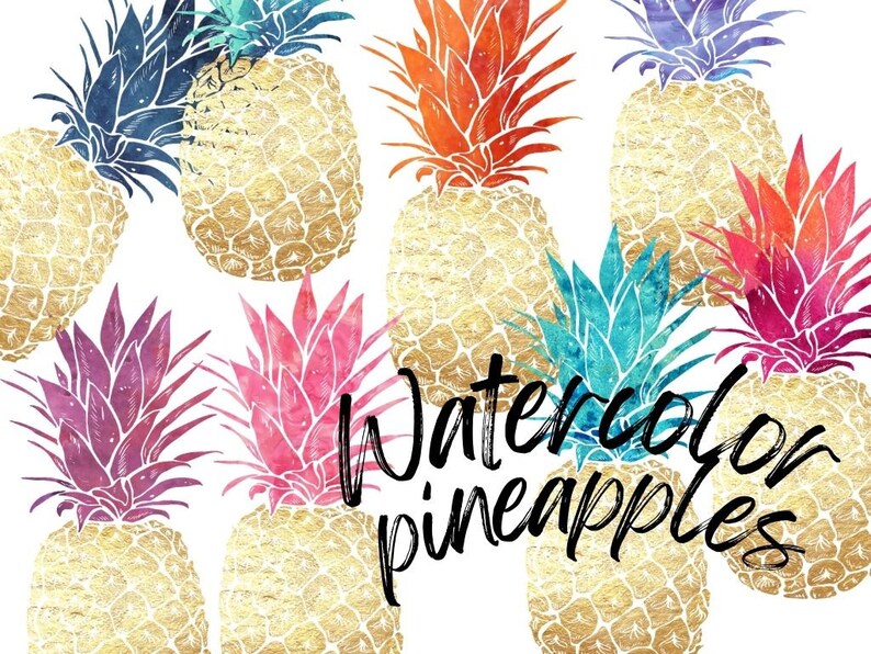 Pineapple Digital Clip Art, 7 Gold Foil and Watercolor Pineapples ...