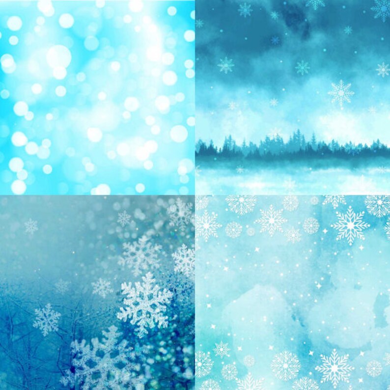 Icy Winter Snowflake Backgrounds: 12x12 Digital Papers (digital ...