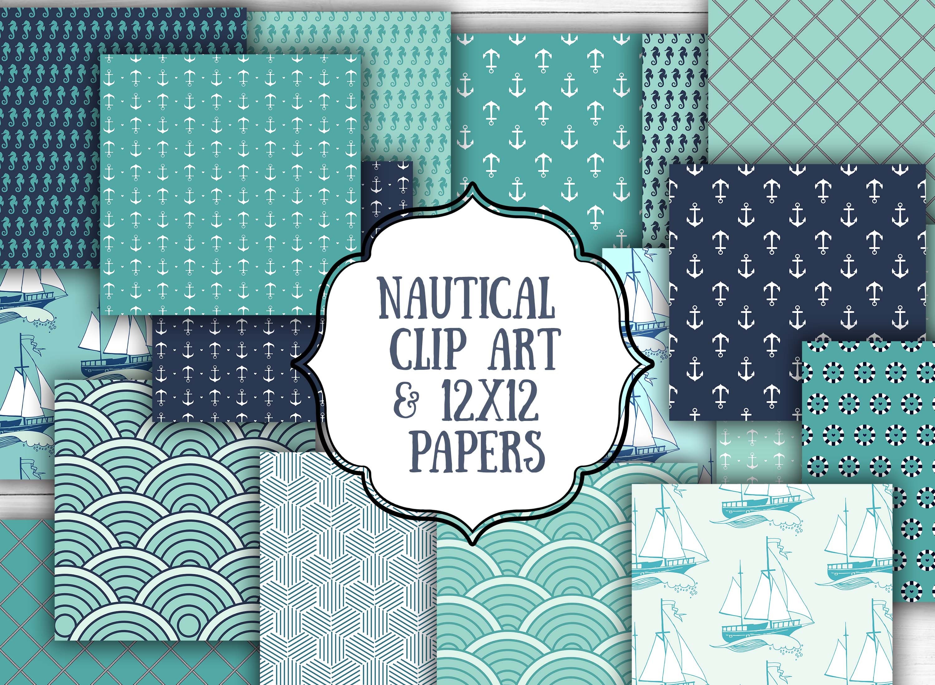 Nautical Clip Art and 12x12 Digital Paper Backgrounds Digital Clip Art ...