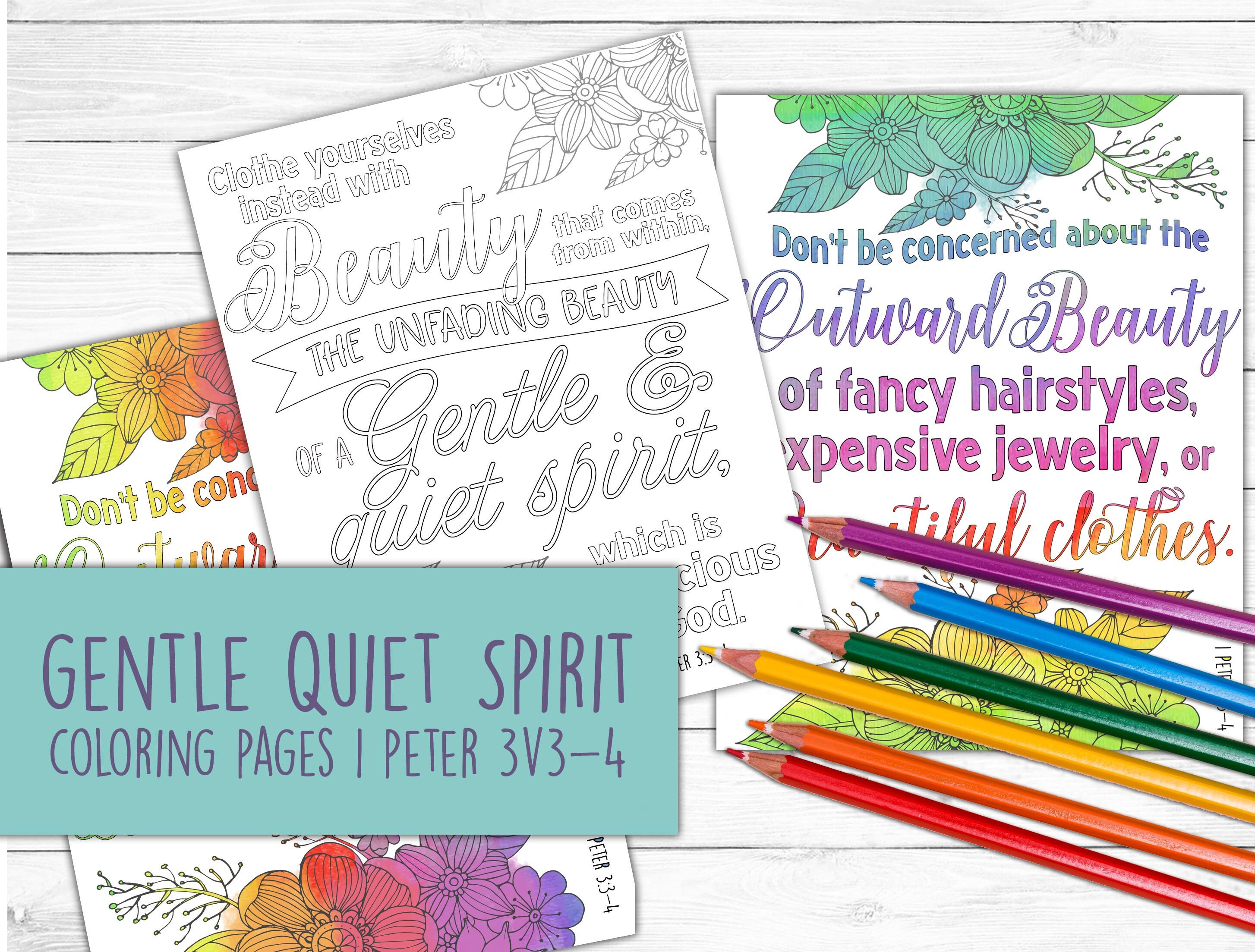 Gentle Quiet Spirit Coloring Pages Set of Two 8.5x11 - Etsy