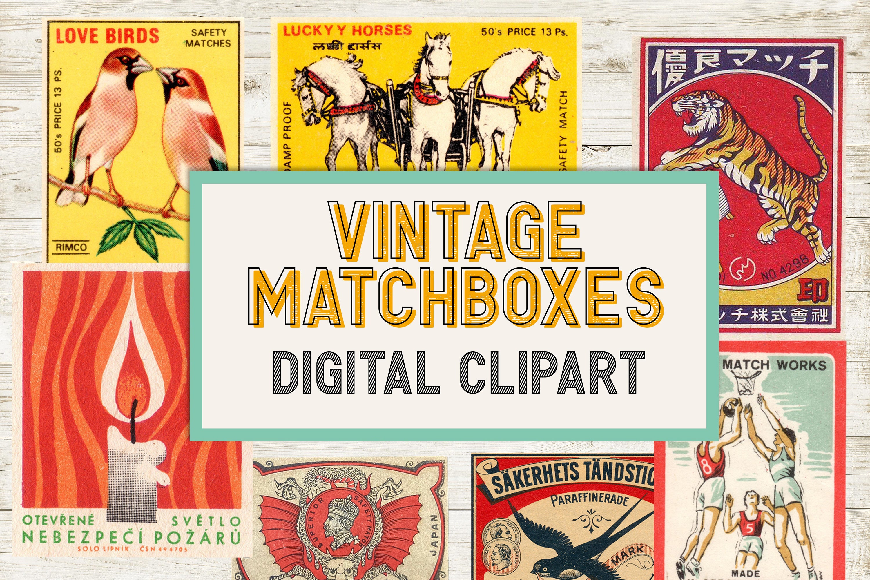 Vintage Matchbox Graphics Digital Clip Art 25.png Files Collage Clip ...