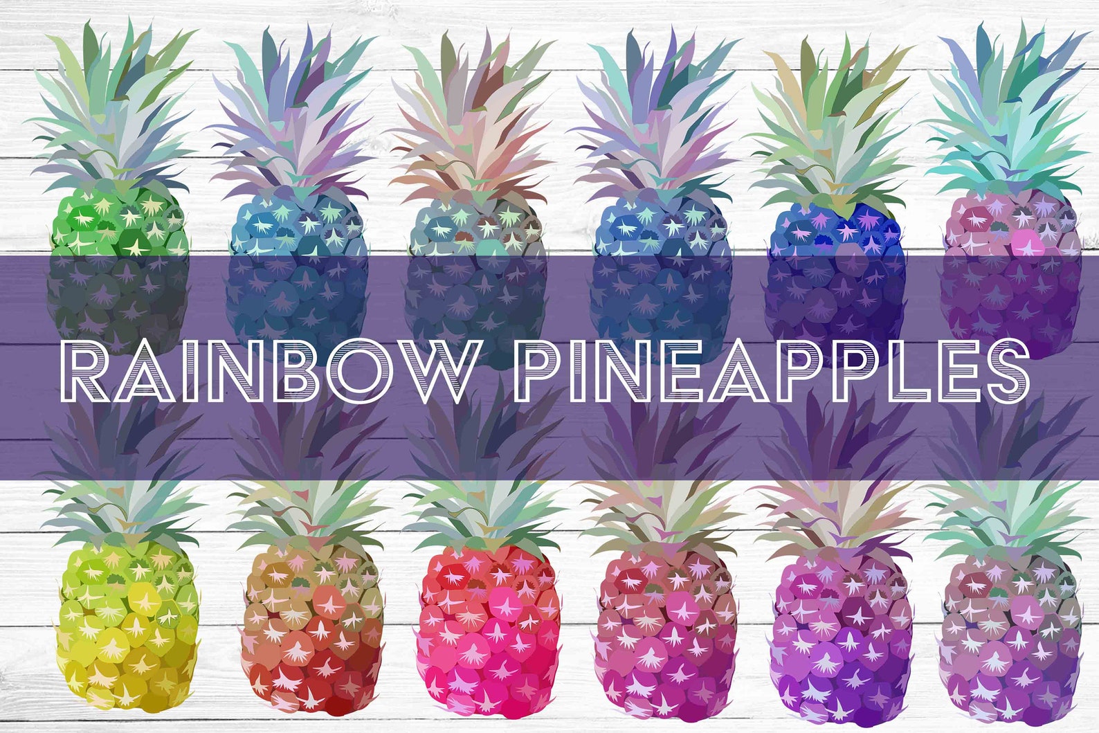 Rainbow Pineapple Clip Art Multi Color Digital Clipart - Etsy