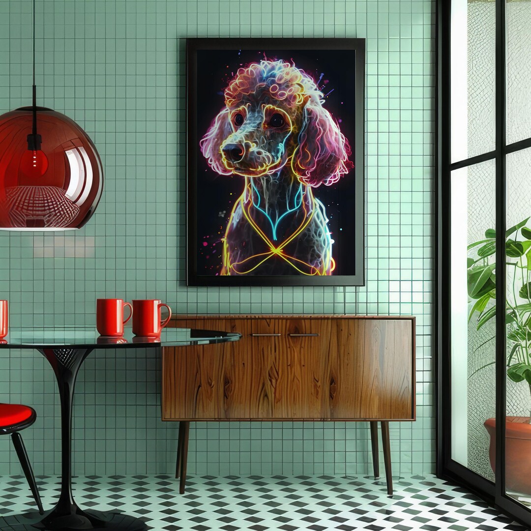 Poodle Pet Portrait With a Vibrant Glow Neon Effect - Etsy