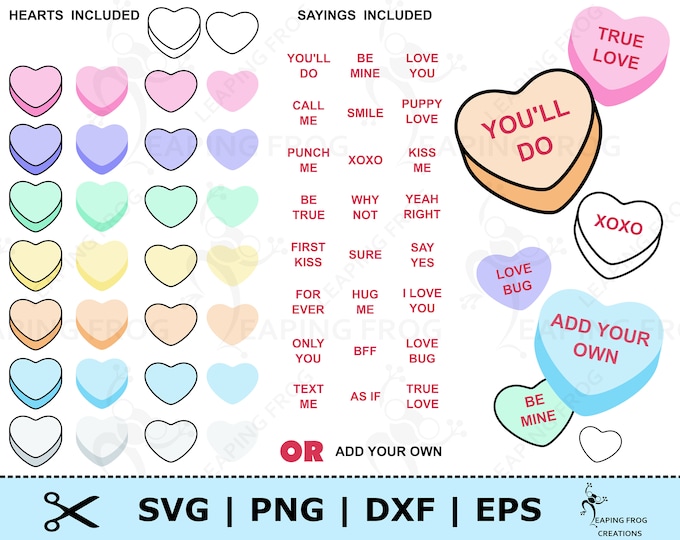 Blank Conversation Hearts Svg, Blank Candy Hearts Svg for Valentines ...