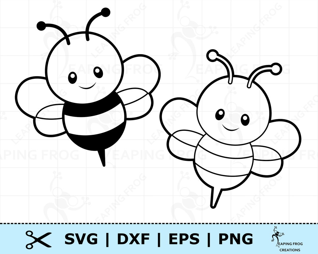 Cute Bumblebee SVG PNG DXF Eps. Cricut Cut Files, Silhouette. Black and ...